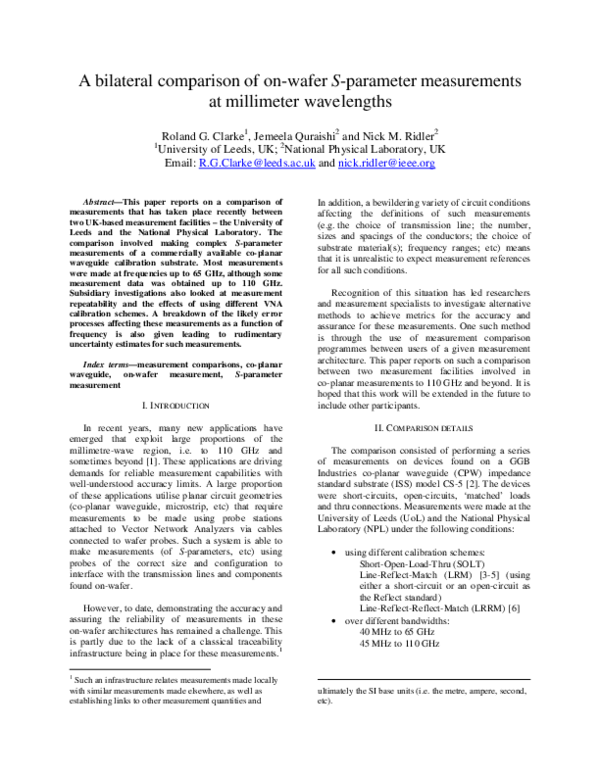 (PDF) A bilateral comparison of on-wafer S-parameter measurements at ...