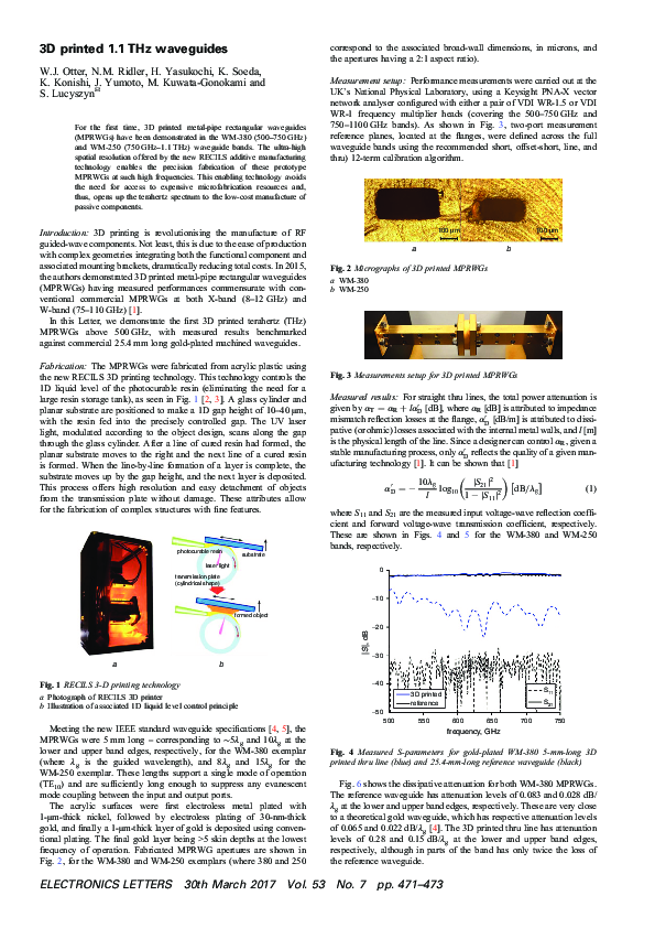 (PDF) 3D printed 1.1 THz waveguides
