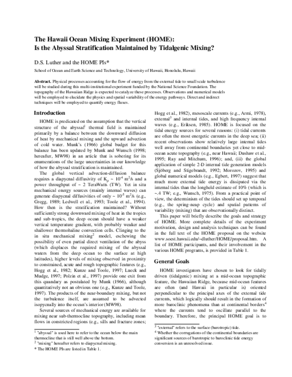 (PDF) The Hawaii Ocean Mixing Experiment ( HOME ) : Is the Abyssal ...