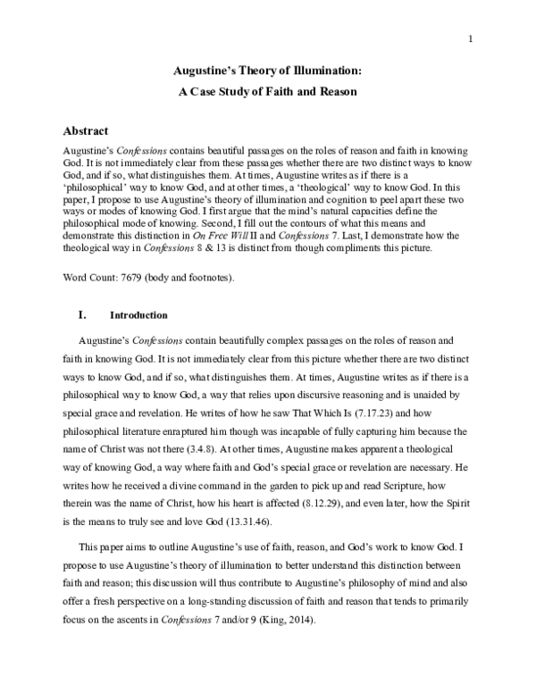 (DOC) Augustine's Theory of Illumination: A Case Study of Faith and Reason
