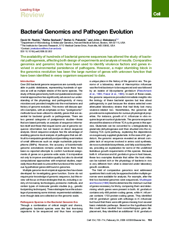 (PDF) Bacterial Genomics and Pathogen Evolution