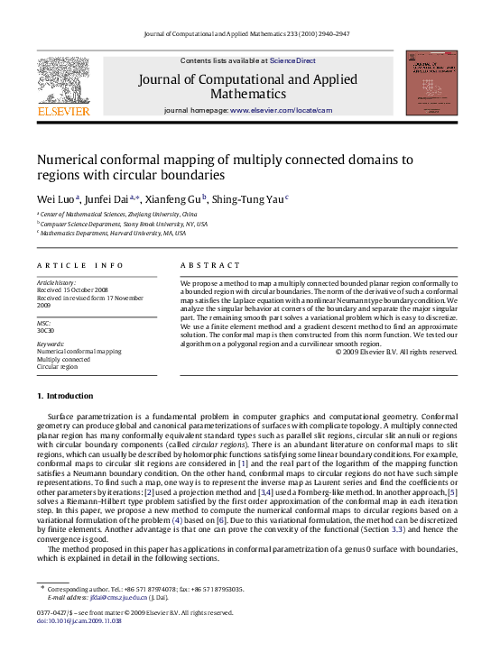 (PDF) Numerical conformal mapping of multiply connected domains to regions with circular boundaries