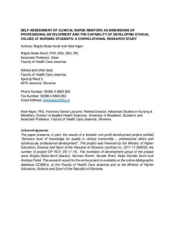 (PDF) Self-assessment of clinical nurse mentors as dimensions of professional development and ...