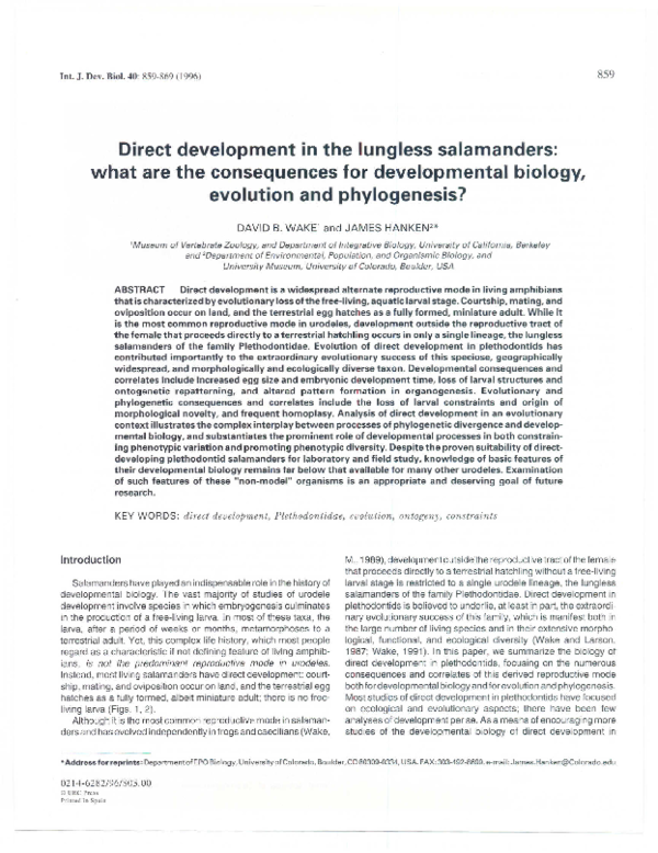 (PDF) Direct development in the lungless salamanders: what are the ...
