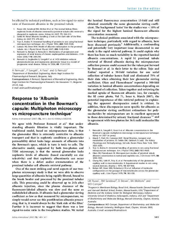 (PDF) Response to ‘Albumin concentration in the Bowman's capsule ...