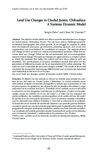 (PDF) Land Use Changes in Ciudad Juárez, Chihuahua: A Systems Dynamic Model