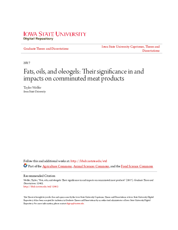 (PDF) Fats, oils, and oleogels: Their significance in and impacts on ...