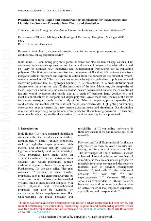 (PDF) Polarization of ionic liquid and polymer and its implications for polymerized ionic ...