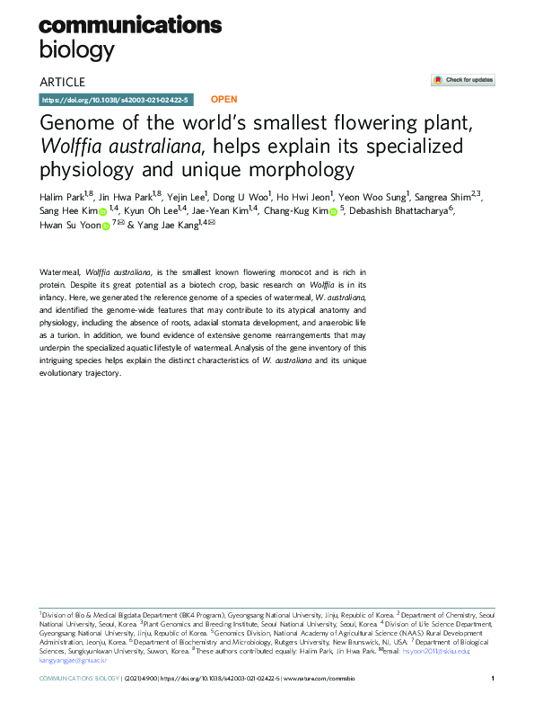 (PDF) Genome of the world’s smallest flowering plant, Wolffia ...
