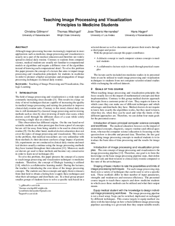 (PDF) Teaching Image Processing and Visualization Principles to Medicine Students