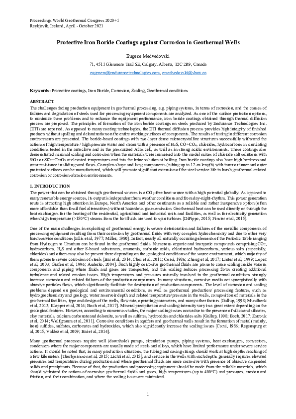 (PDF) Protective Iron Boride Coatings against Corrosion in Geothermal Wells