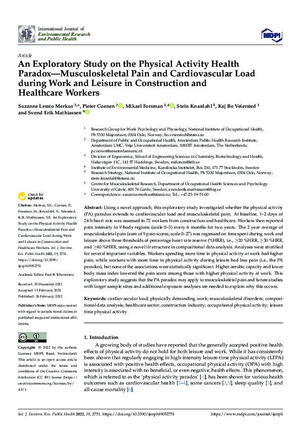 (PDF) Physical Activity Paradox in Workers' Health