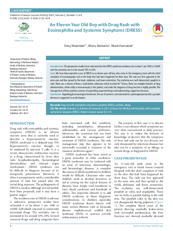 (PDF) An Eleven Year Old Boy with Drug Rash with Eosinophilia and ...