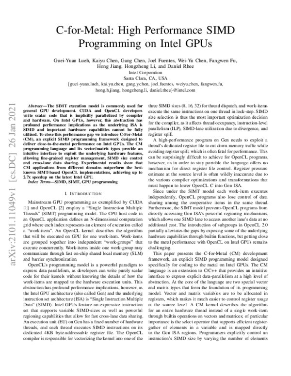 (PDF) C-for-Metal: High Performance Simd Programming on Intel GPUs (PDF) C-for-Metal: High Performance Simd Programming on Intel GPUs