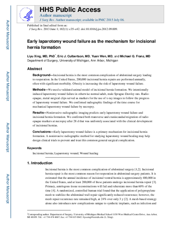 (PDF) Early laparotomy wound failure as the mechanism for incisional ...