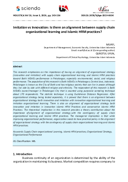 (PDF) Imitation vs Innovation: Is there an alignment between supply ...