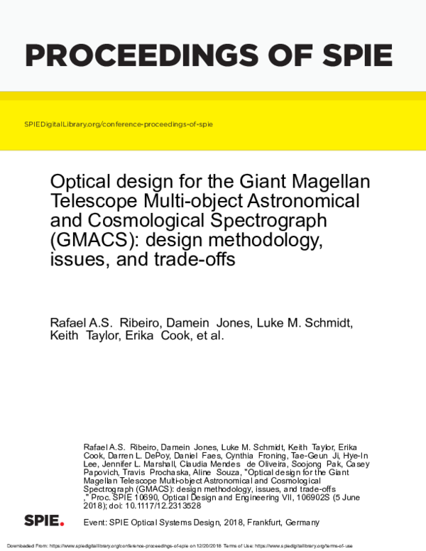 (PDF) Optical design for the Giant Magellan Telescope Multi-object ...