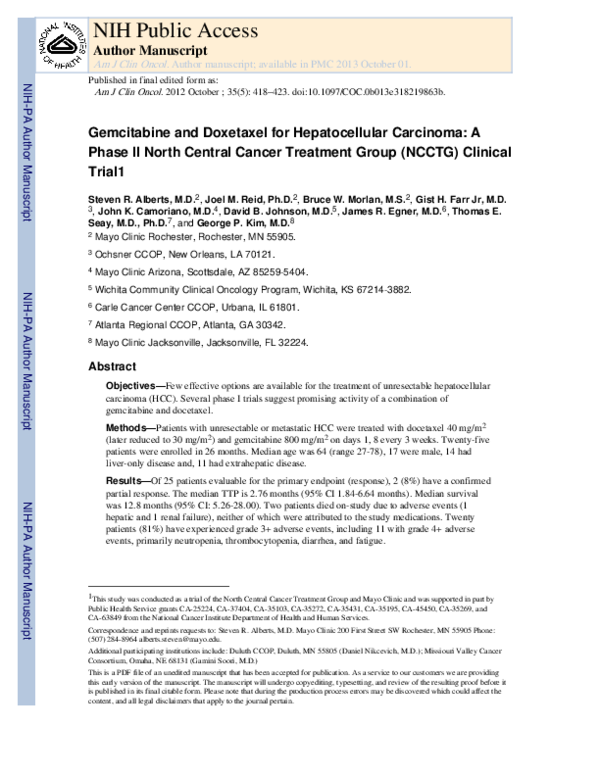 (PDF) Gemcitabine and Docetaxel for Hepatocellular Carcinoma