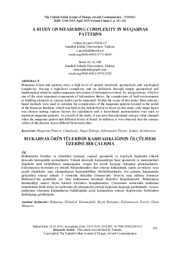 (PDF) A Study on Measuring Complexity in Muqarnas Patterns