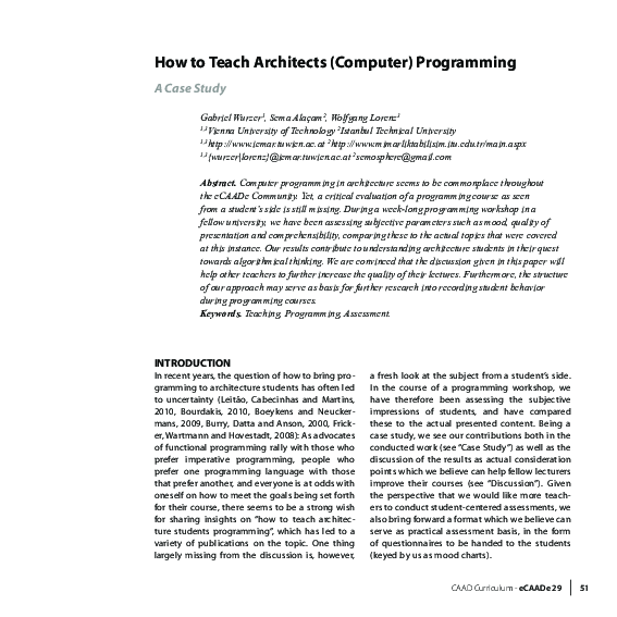 (PDF) How to Teach Architects (Computer) Programming A Case Study