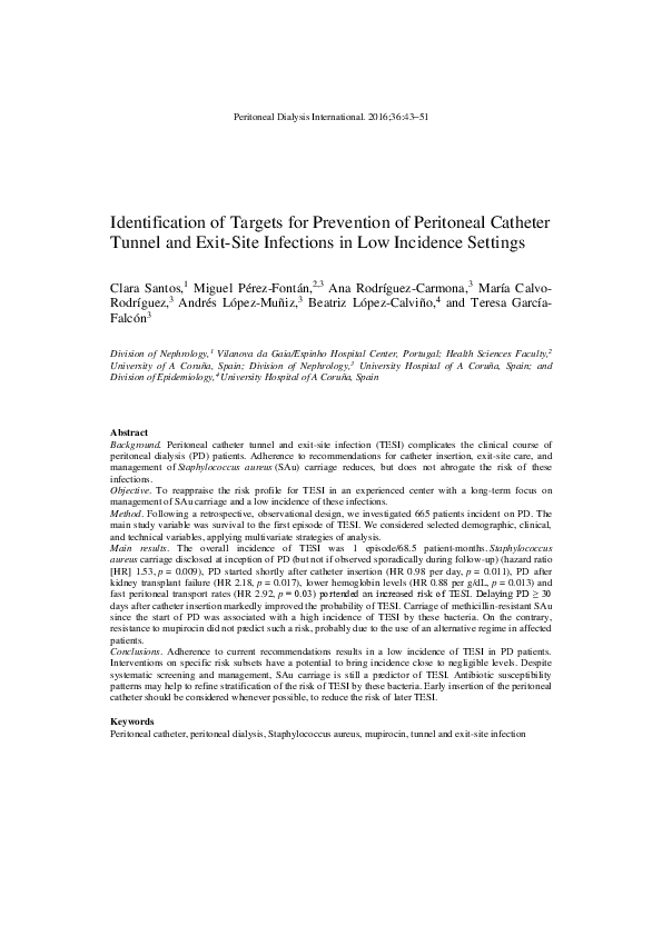 (PDF) Identification of Targets for Prevention of Peritoneal Catheter ...