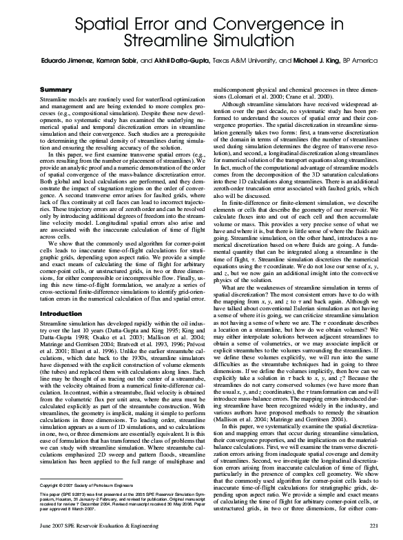 (PDF) Spatial Error and Convergence in Streamline Simulation