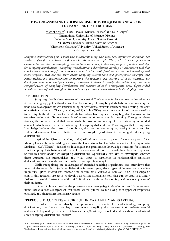 (PDF) Toward Assessing Understanding of Prerequisite Knowledge for ...