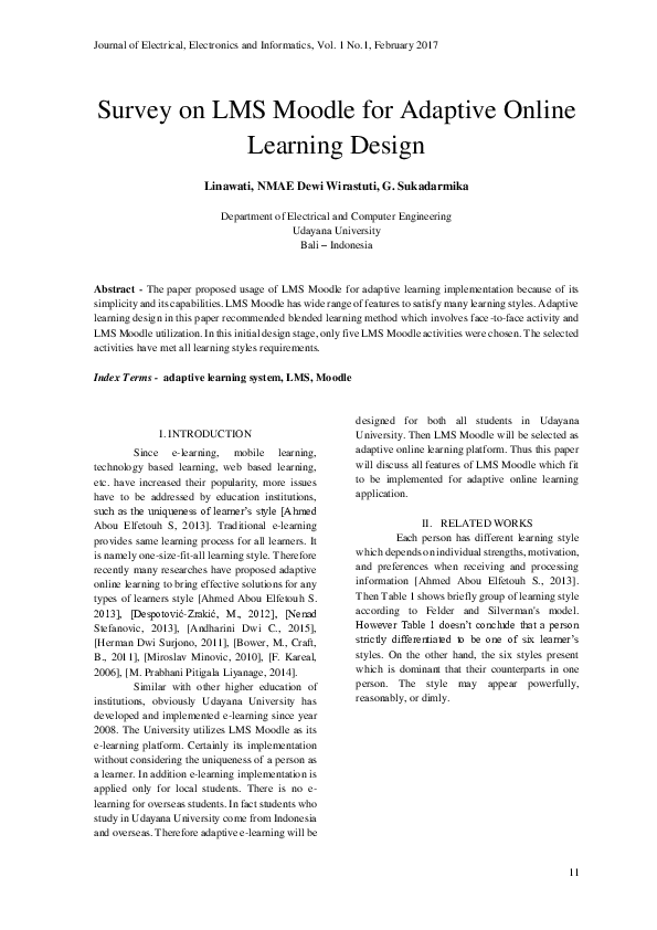 (PDF) Survey on LMS Moodle for Adaptive Online Learning Design