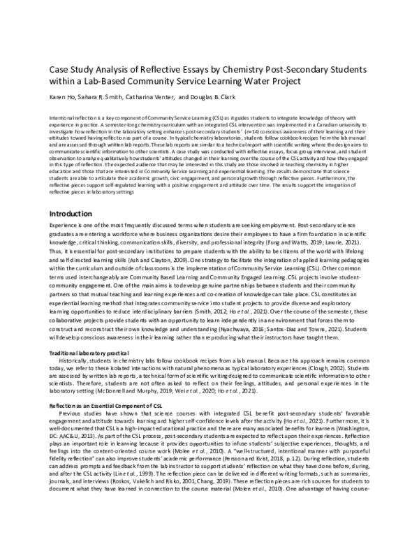 (PDF) Case study analysis of reflective essays by chemistry post ...