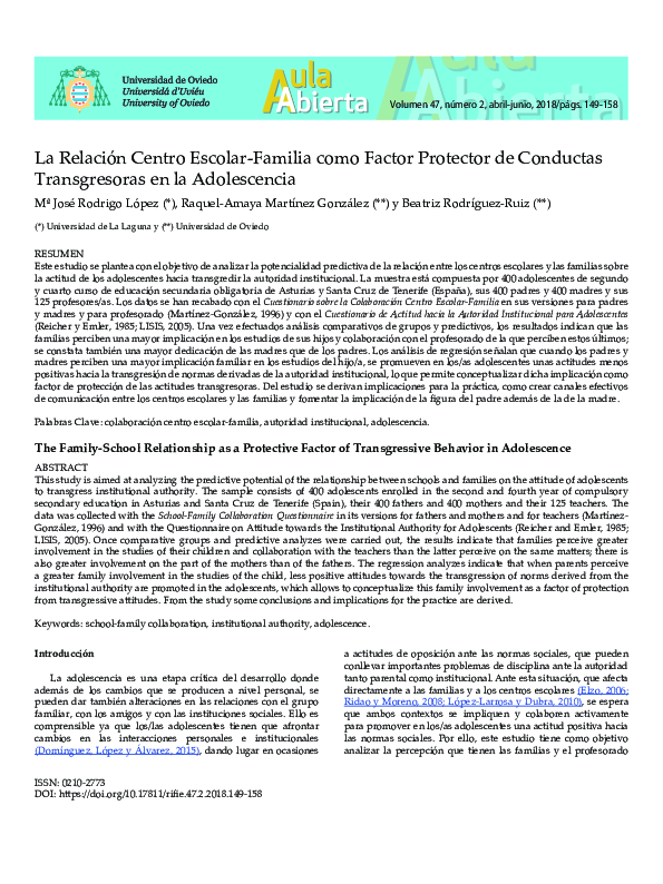 (PDF) La Relación Centro Escolar-Familia como Factor Protector de ...