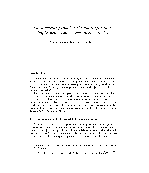 La educación formal en el contexto familiar. Implicaciones educativas ...