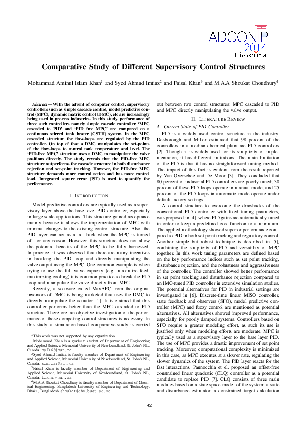 (PDF) Comparative Study of Different Supervisory Control Structures (PDF) Comparative Study of Different Supervisory Control Structures