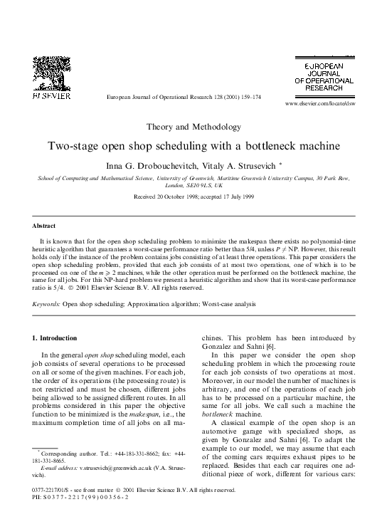 (PDF) Two-stage open shop scheduling with a bottleneck machine