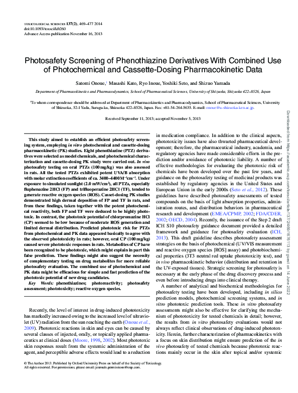 (PDF) Photosafety Screening of Phenothiazine Derivatives With Combined Use of Photochemical and ...
