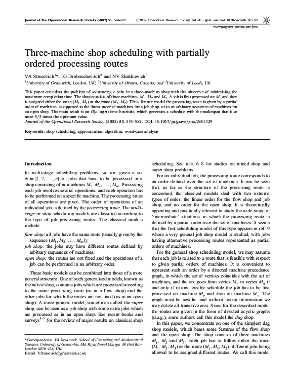 Pdf Three Machine Shop Scheduling With Partially Ordered Processing