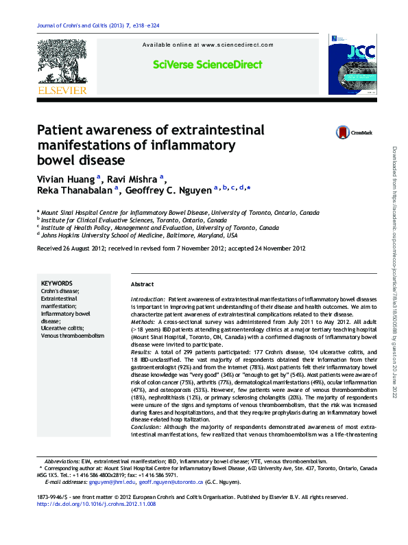 (PDF) Patient awareness of extraintestinal manifestations of ...