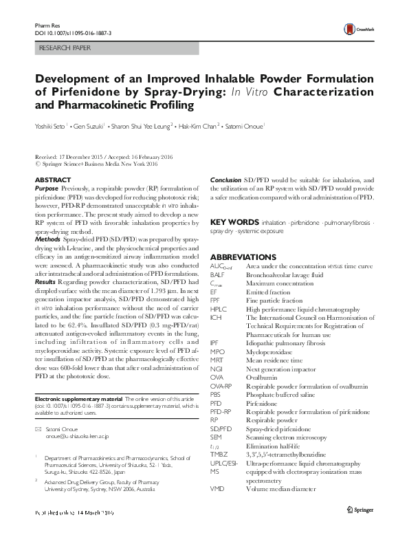 (PDF) Development of an Improved Inhalable Powder Formulation of ...