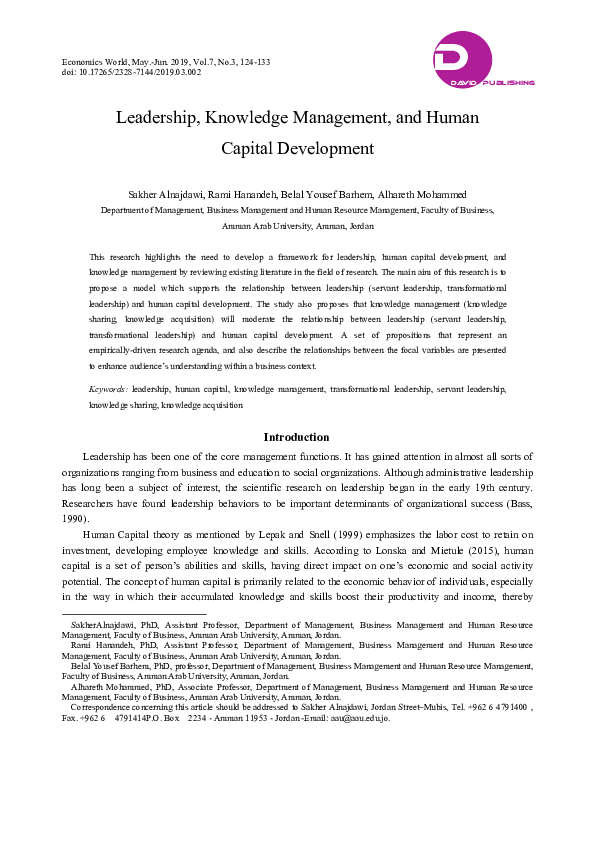 (PDF) Leadership, Knowledge Management, and Human Capital Development
