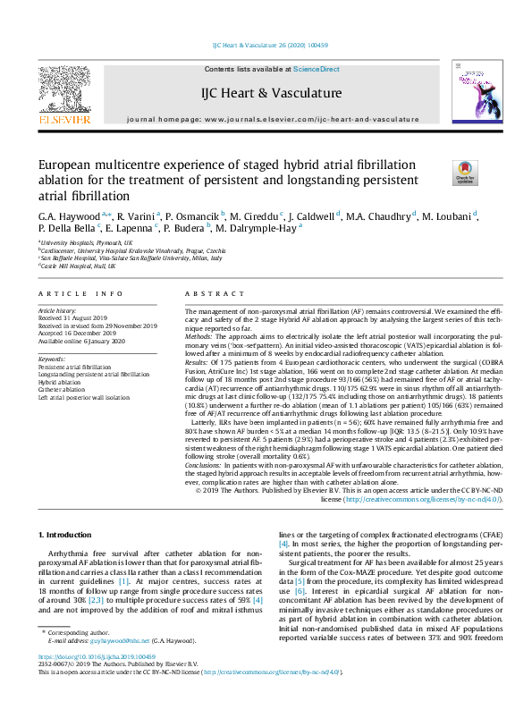 (PDF) European multicentre experience of staged hybrid atrial fibrillation ablation for the ...