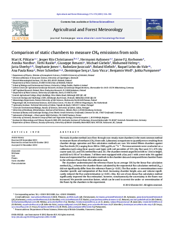 (PDF) Comparison of static chambers to measure CH4 emissions from soils ...