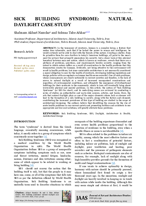 (PDF) Sick building syndrome: natural daylight case study
