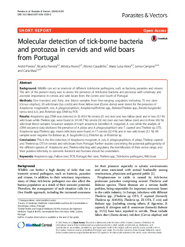 (PDF) Molecular detection of tick-borne bacteria and protozoa in ...