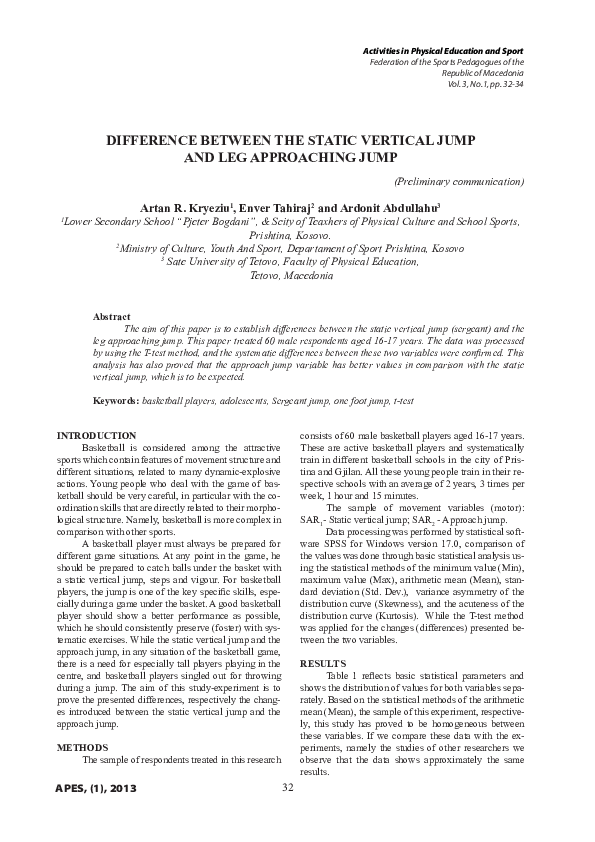 (PDF) Difference Between the Static Vertical Jump and Leg Approaching Jump