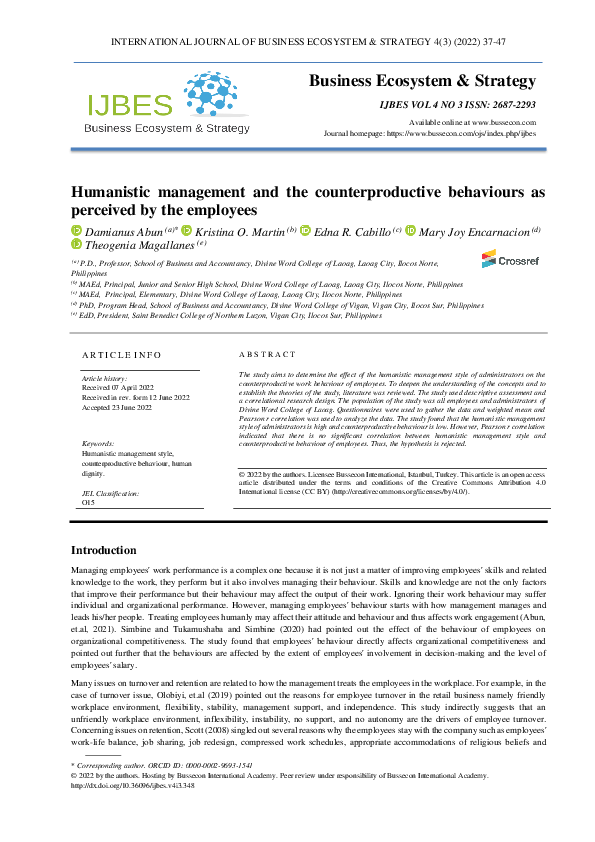 (PDF) Impact of Humanistic Management on Employee Behavior