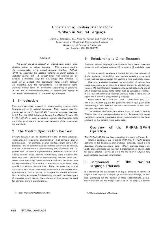 (PDF) Understanding System Specifications Written in Natural Language