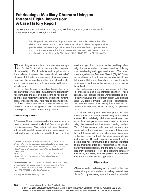 (PDF) Fabricating a Maxillary Obturator Using an Intraoral Digital ...