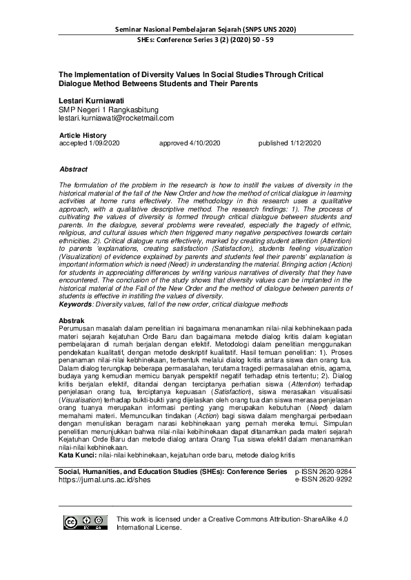 (PDF) The Implementation Of Diversity Values In Social Studies Through Critical Dialogue Method ...