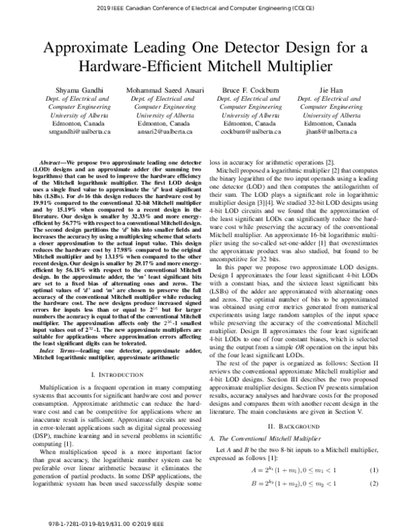 (PDF) Approximate Leading One Detector Design for a Hardware-Efficient ...