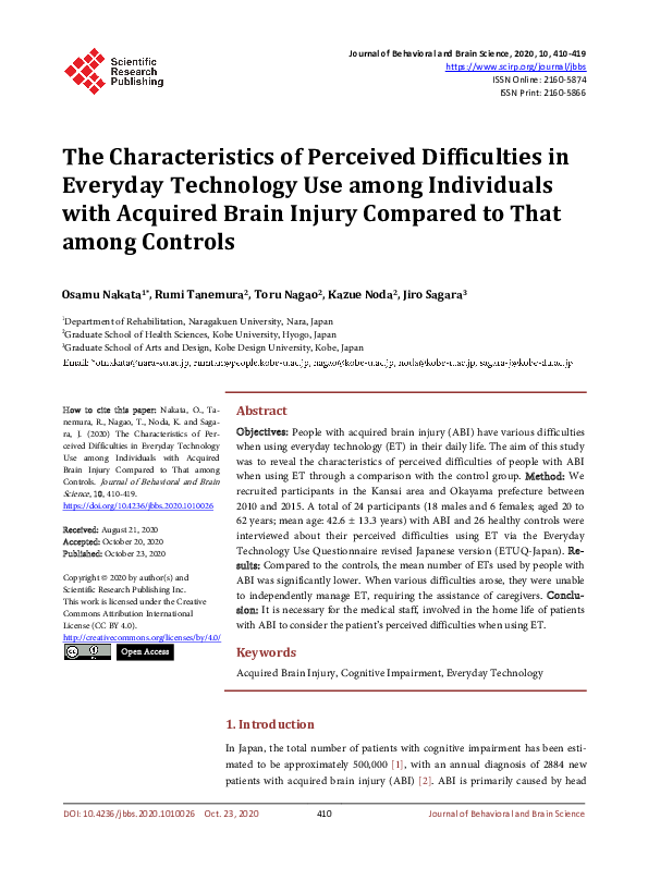 (PDF) The Characteristics of Perceived Difficulties in Everyday ...