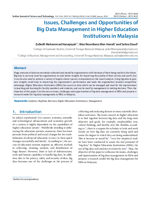 (PDF) Issues, Challenges and Opportunities of Big Data Management in Higher Education ...